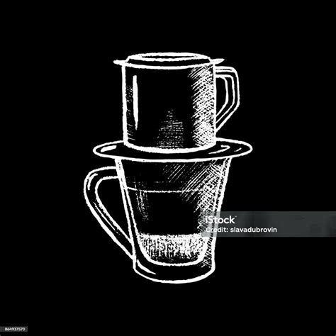검은 칠판 벡터 일러스트 레이 션에 필터 흰색 분필로 커피 컵 베트남에 대한 스톡 벡터 아트 및 기타 이미지 베트남 건강관리와 의술 건강한 생활방식 Istock