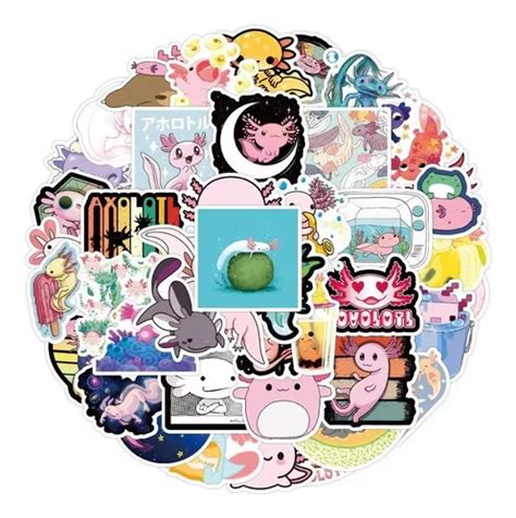 ajolote 100 calcomanias stickers pvc contra agua axolotl 168 en