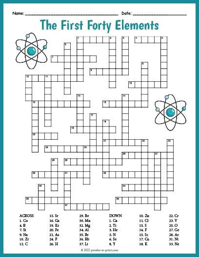 Elements Of The Periodic Table Crossword Puzzle Answer Key Elcho Table