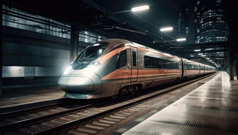 Photo Of Modern High Speed Train Passing Through The City At Night
