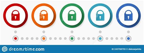 Padlock Safety Concept Vector Icon Set Flat Design Colorful Buttons Infographic Template In