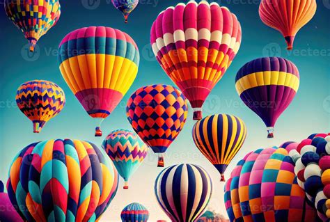 Colorful Hot Air Balloons Festival Floating With Clear Blue Sky