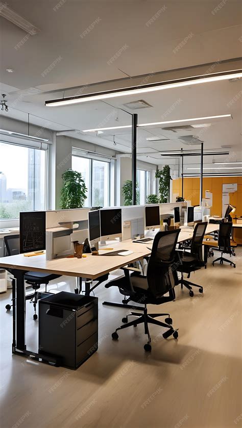 Dynamic Workspace With Movable Desks Premium Ai Generated Image