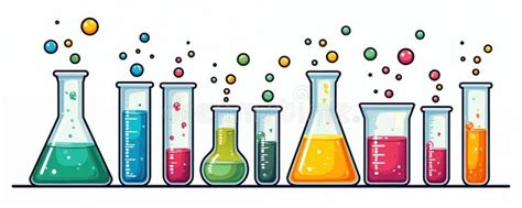 Colorful Illustration Of Beakers Test Tubes With Vibrant Liquid Bubbles