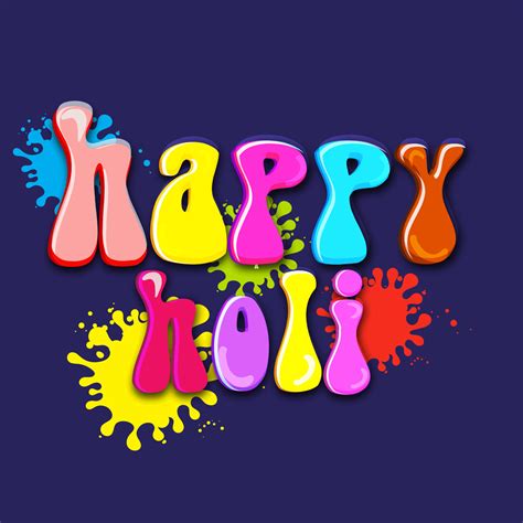 Glossy Colorful Happy Holi Font With Color Splash Effect On Blue