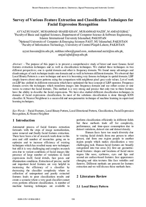 Pdf Survey Of Various Feature Extraction And Classification Techniques For Facial Expression