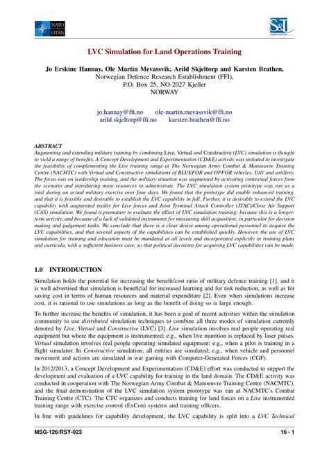 Pdf Live Virtual Constructive Lvc Simulation For Land Operations