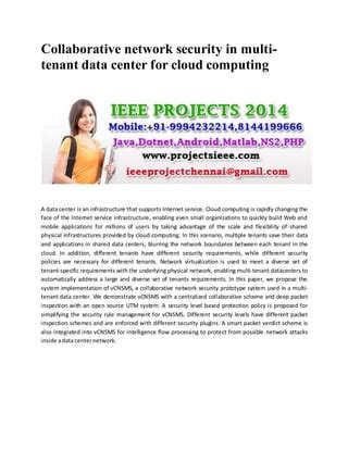 Collaborative Network Security In Multi Tenant Data Center For Cloud Computing PDF