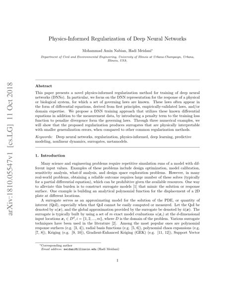 Pdf Physics Driven Regularization Of Deep Neural Networks For Enhanced Engineering Design And