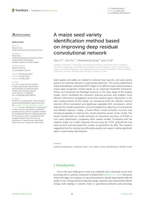 Pdf A Maize Seed Variety Identification Method Based On Improving