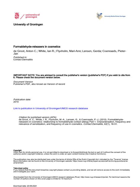 Formaldehyde Releasers In Cosmetics Pdf