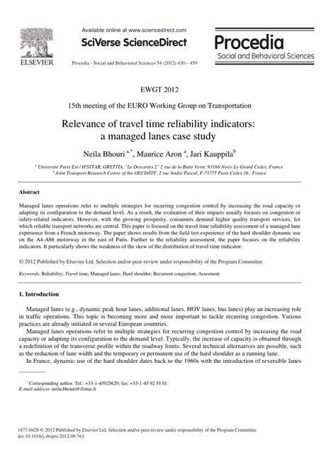 Pdf Relevance Of Travel Time Reliability Indicators A Managed Lanes