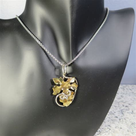 Fiddle Leaf Fig And Tendril Pendant Nu Gold And Sterling Silver