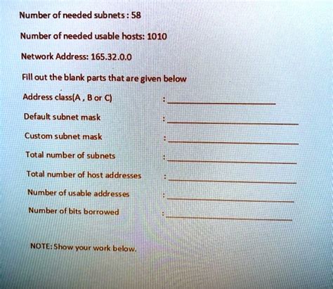 SOLVED Number Of Needed Subnets 58 Number Of Needed Usable Hosts