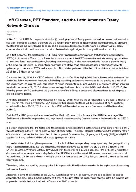 Pdf Lob Clauses Ppt Standard And The Latin American Treaty Network Choices