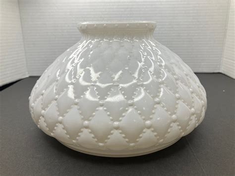 Vintage Milk Glass Quilted Diamond Pattern Shade 6 34 In Hurricane Oil