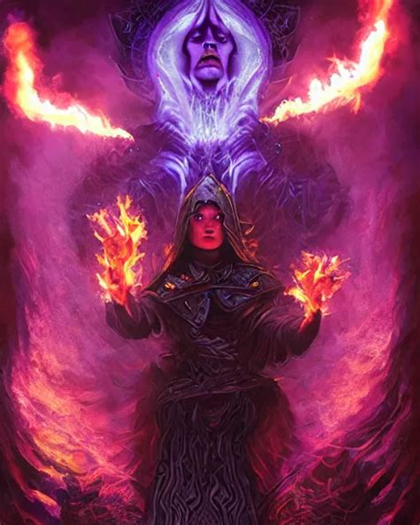 Pyromancer Necromancer Cover In Purple Flames Deep Stable Diffusion