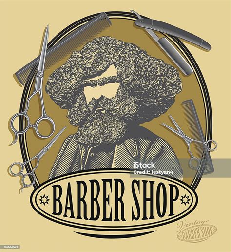 빈티지 바르버르 쇼핑하다 팻말 의사협회 Bearded 사람 가위 면도기 고풍스런에 대한 스톡 벡터 아트 및 기타 이미지 고풍