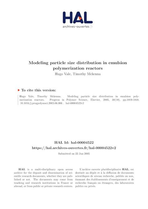 Pdf Modeling Particle Size Distribution In Emulsion Polymerization