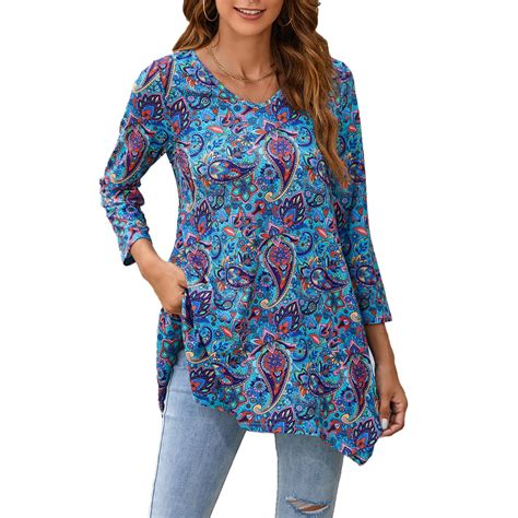 Enmain Tunic Tops For Women Paisley 3 4 Sleeve V Neck Shirts Casual