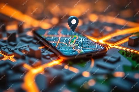 Premium Photo Smartphone Gps Icon On Traffic Road Map Generative Ai