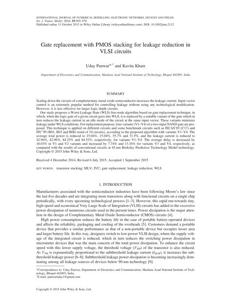 Pdf Gate Replacement With Pmos Stacking For Leakage Reduction In Vlsi Circuits