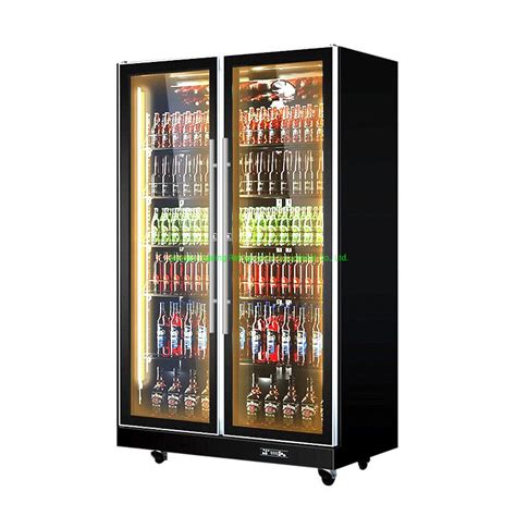 Supermarket Commercial Air Cooling Beverage Double Glass Door Display