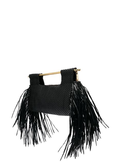 La Milanesa Otranto Fringed Raffia Tote Bag In Black Modesens