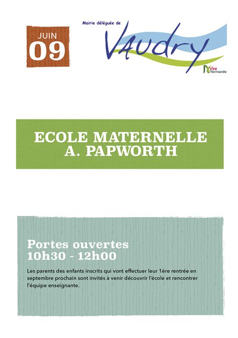 Portes ouvertes école maternelle 9 juin 2018 commune vaudry fr