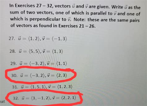 Solved In Exercises 27−32 Vectors U And V Are Given Write