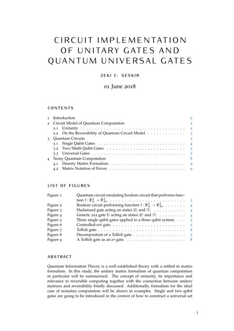 Pdf Circuit Implementation Of Unitary Gates