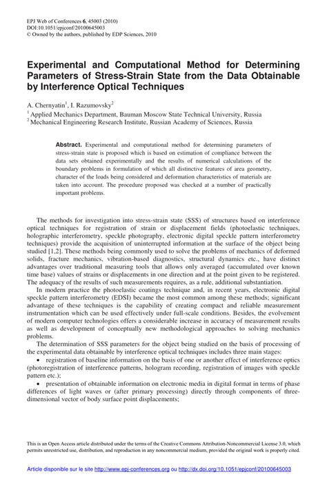 Pdf Experimental And Computational Method For Determining Parameters