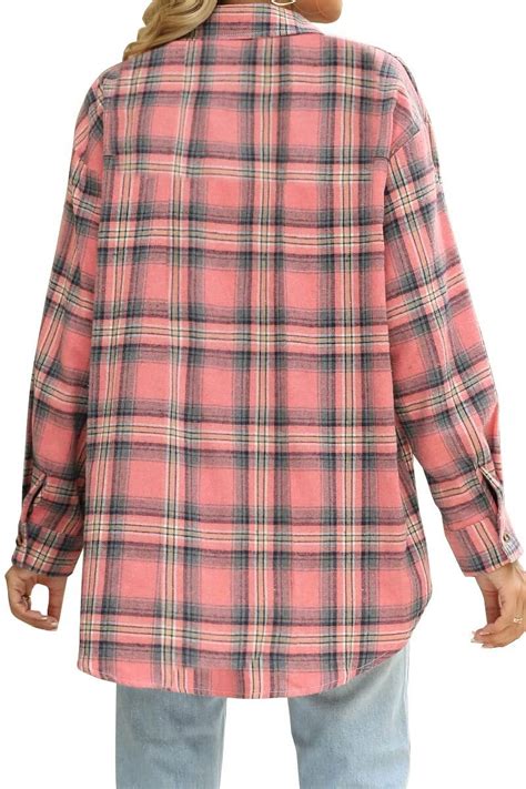 Fantaslook Plaid Flannel Shirts For Women Oversized Long Sleeve Button