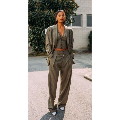 New Stripe Womens Suits Double Breasted Fashion Blazer Casual Set