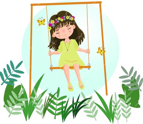 Premium Vector Girl On The Swing Vector Illustration For Summer Posters