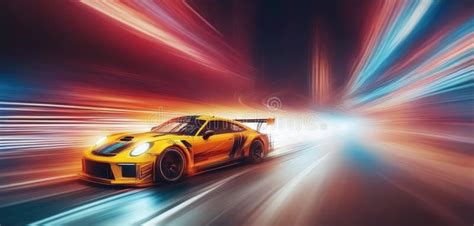 Graphic Colorful And Very Dynamic Drawing Of A Racing Car On The Race Track Stock Illustration