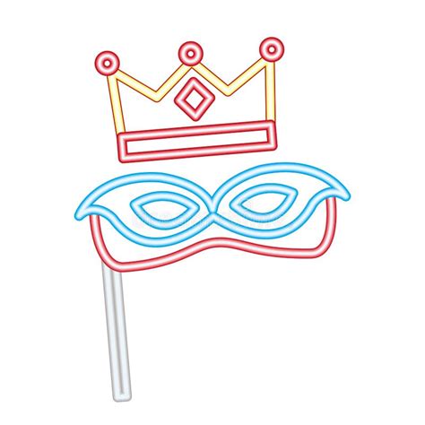 Party Night Mask Crown Neon On Stick Stock Illustration Illustration