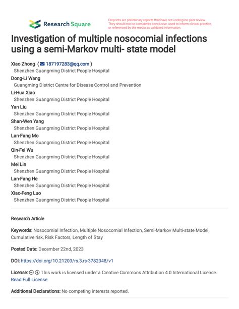 Pdf Investigation Of Multiple Nosocomial Infections Using A Semi