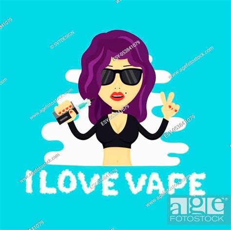 Young Hipster Sexy Beauty Woman Girl Profile With Vape Flat Vector