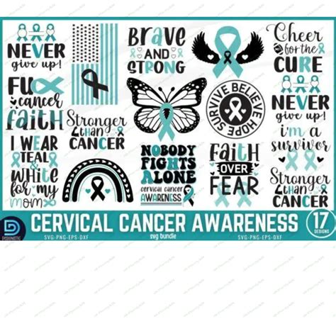 Cervical Cancer Awareness Svg Png Bundle Cervical Cancer Teal Ribbon