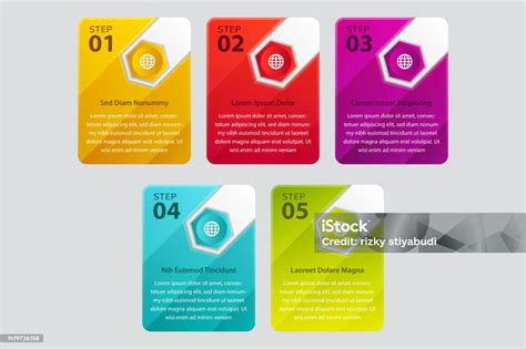 선 아이콘이있는 5 육각형이있는 인포 그래픽 템플릿 프로세스 차트 벡터 일러스트 레이 션 0명에 대한 스톡 벡터 아트 및 기타 이미지 Istock