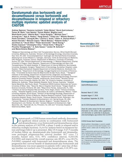 PDF Daratumumab Plus Bortezomib And Dexamethasone Versus Bortezomib And Dexamethasone In