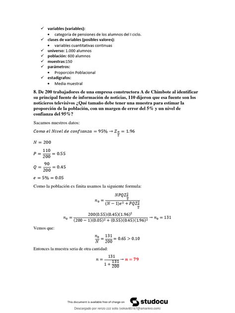 Muestreo Tamano De Muestra Pdf Muestreo Estadísticas Intervalo