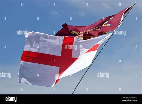Flags Of England Saint Georges Cross And Three Gold Lions A Royal