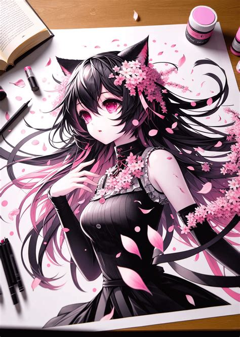 Black Pink Neko Girl Raistoxiaart