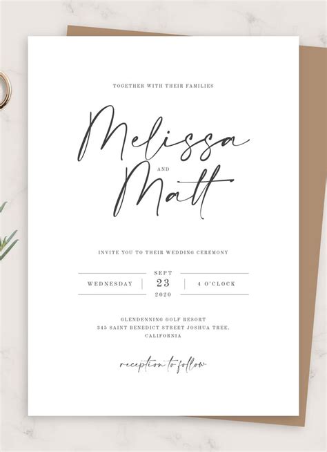 Simple Minimalist Wedding Invitation Suite Templates 100 Customizable