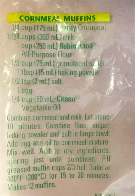 Cornmeal Muffins Purity Brand Recipe
