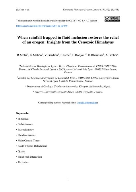 Pdf When Rainfall Trapped In Fluid Inclusion Restores The Relief Of