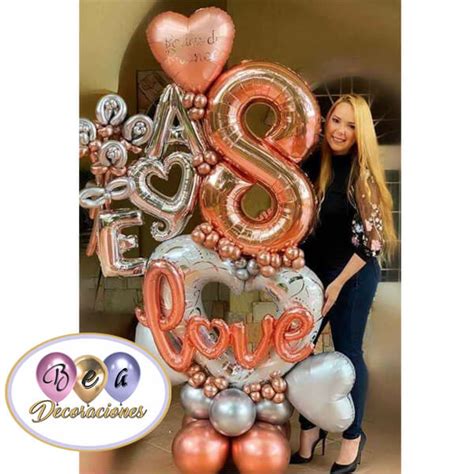 Bouquet de globos metálicos con corazón abierto Decoraciones Bea