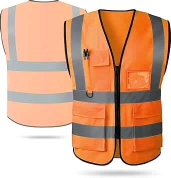 Safety Vest With Pockets Zipper For Women Men High Visibility Reflective Construction Work Vest